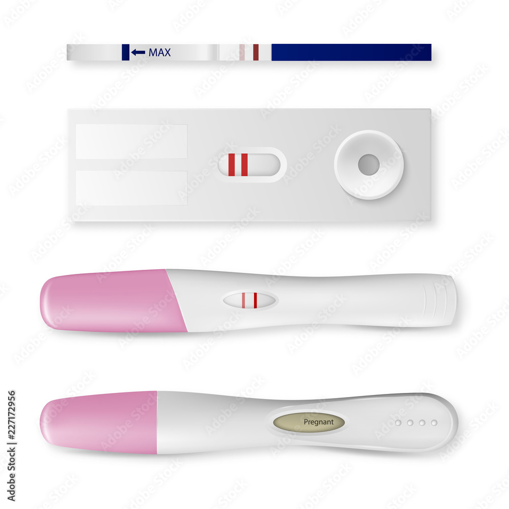 Vector realistic 3d pregnancy test with positive result set icon ...