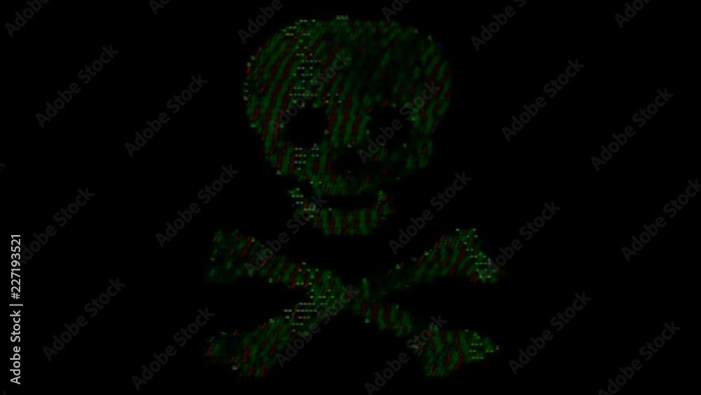 Analog VHS tape distortion: a skull with bones, made of ASCII ...