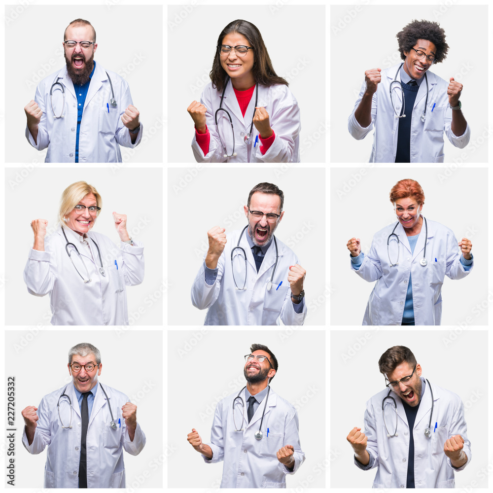 Collage of group of doctor people wearing stethoscope over isolated ...