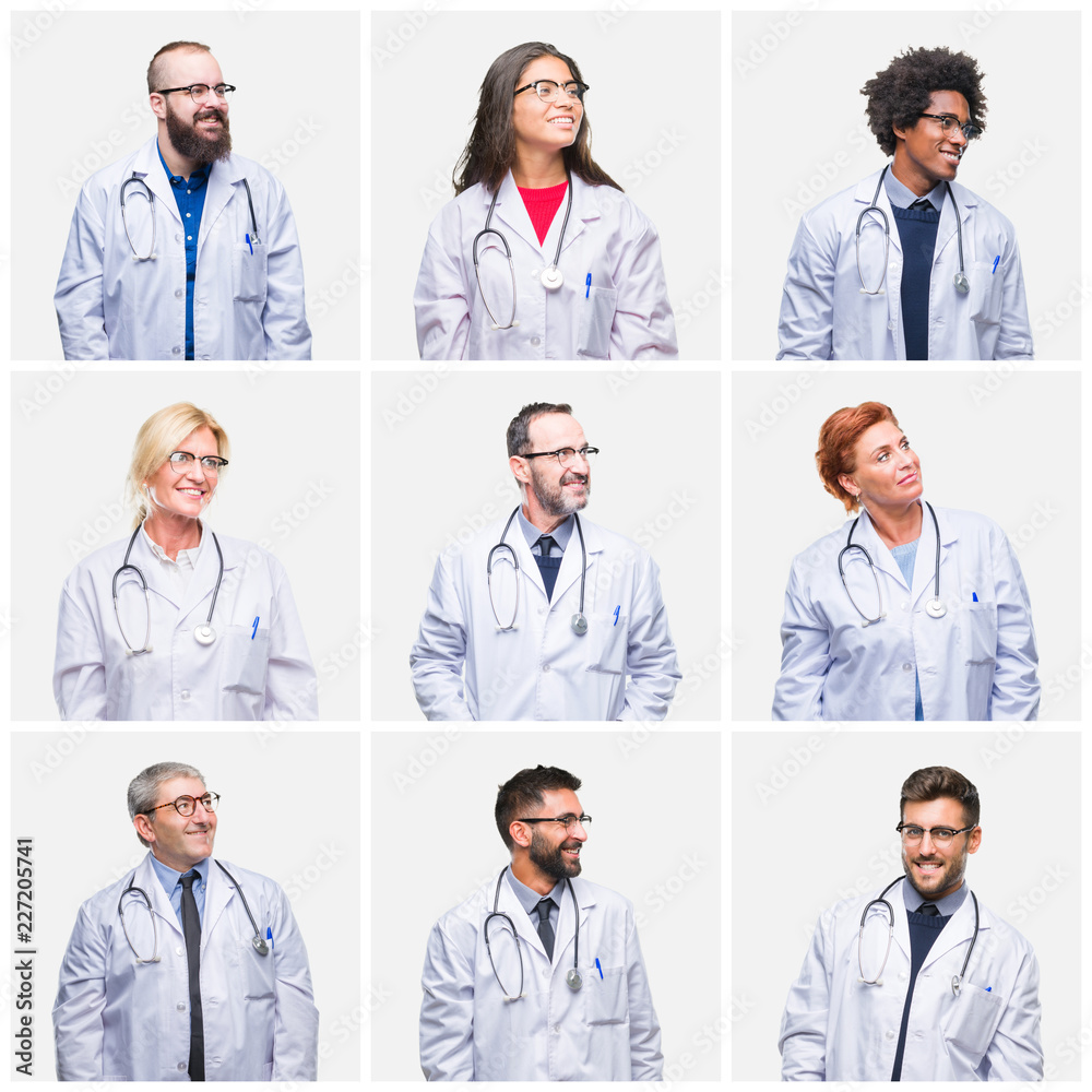 Collage of group of doctor people wearing stethoscope over isolated ...