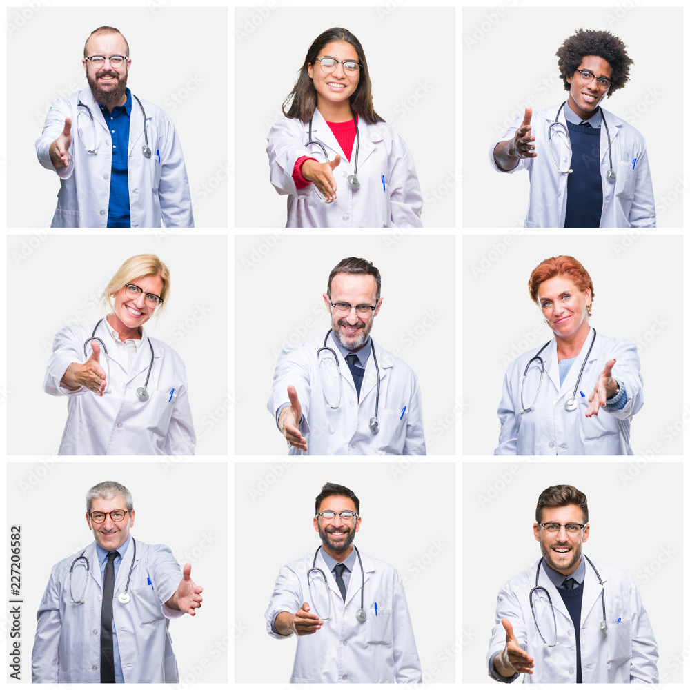 Collage of group of doctor people wearing stethoscope over isolated ...