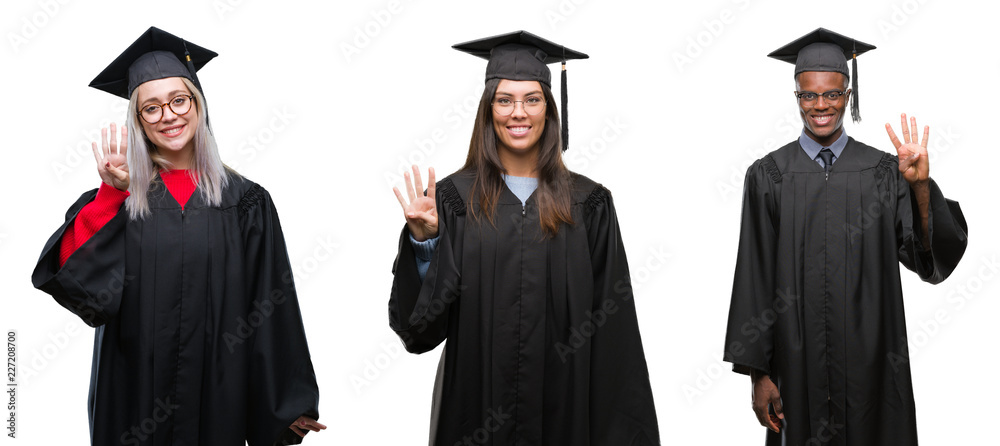 Collage of group of young student people wearing univerty graduated ...