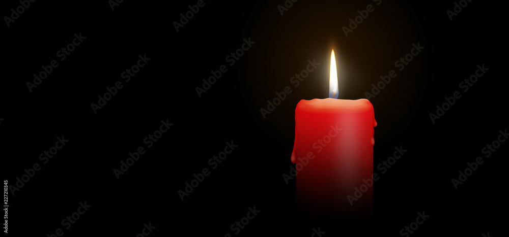 Red Candle Burning on Black Background - Isolated Realistic Candlelight ...