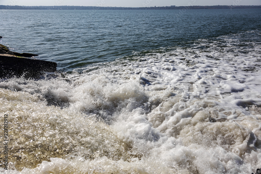 Dirty waste water from the municipal sewer openly merge into the marine ...