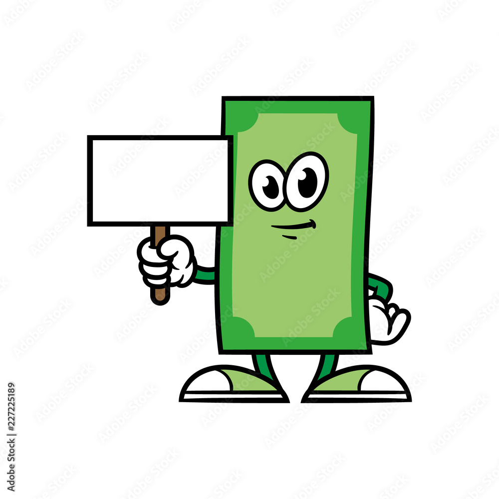 Cartoon Money Character With Blank Sign Stock Vector | Adobe Stock