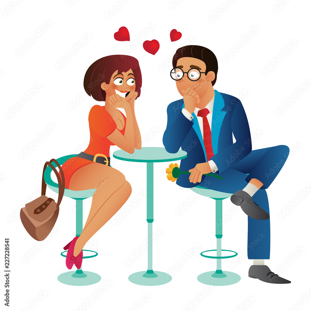 Speed dating romantic love event in cafe - young business woman and man ...
