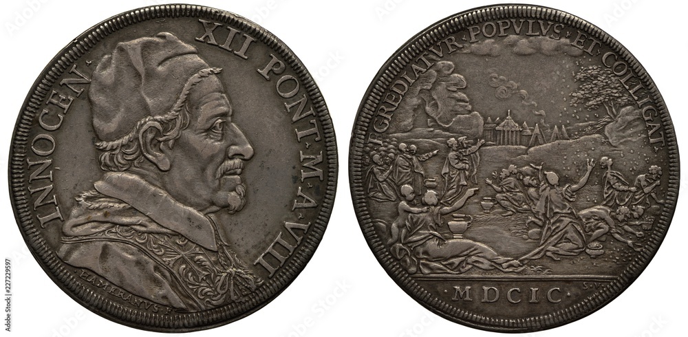 Vatican City silver coin 1 one piastre 1699, bust of Pope Innocent XII ...