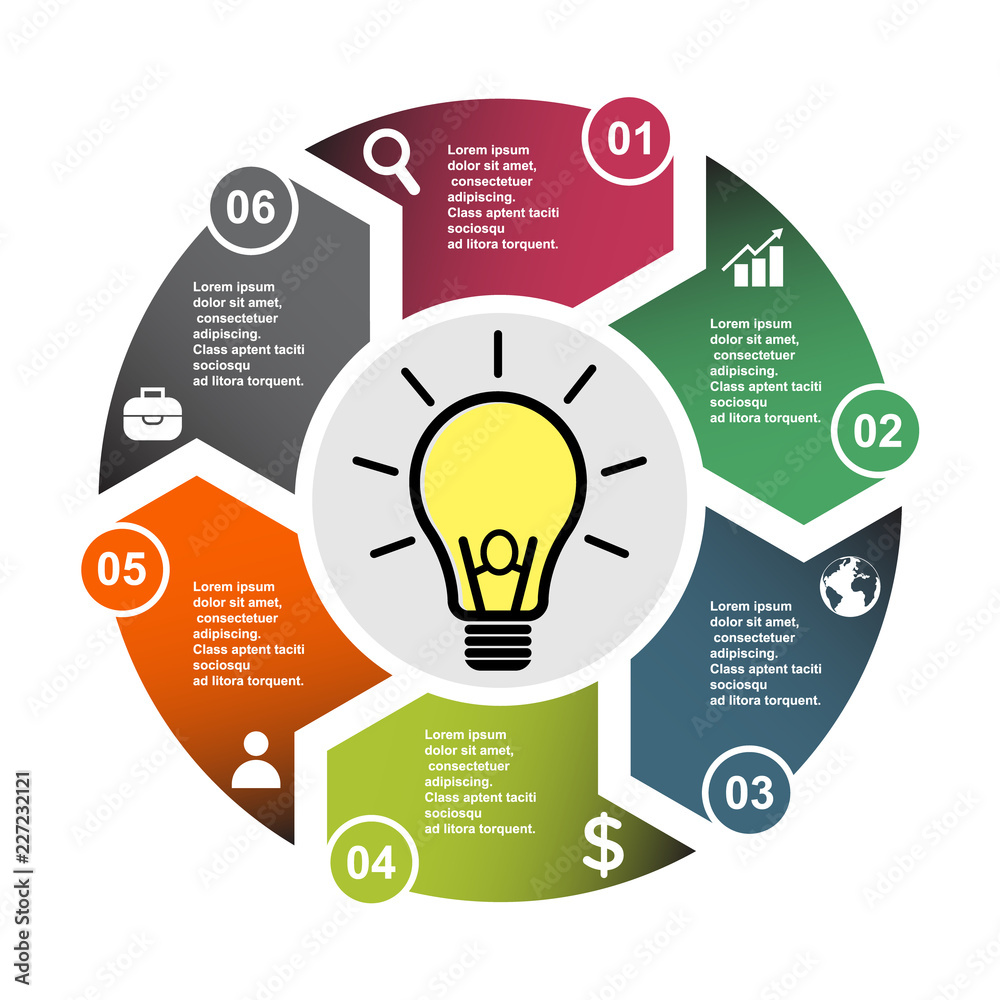 6 step vector element in six colors with labels, infographic diagram ...