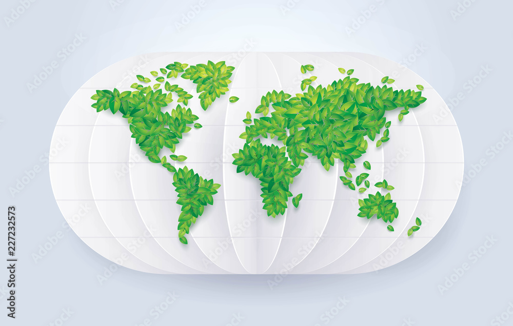 Green Leafs World Map, Save the world, Leaf Earth globe map in Abstract ...