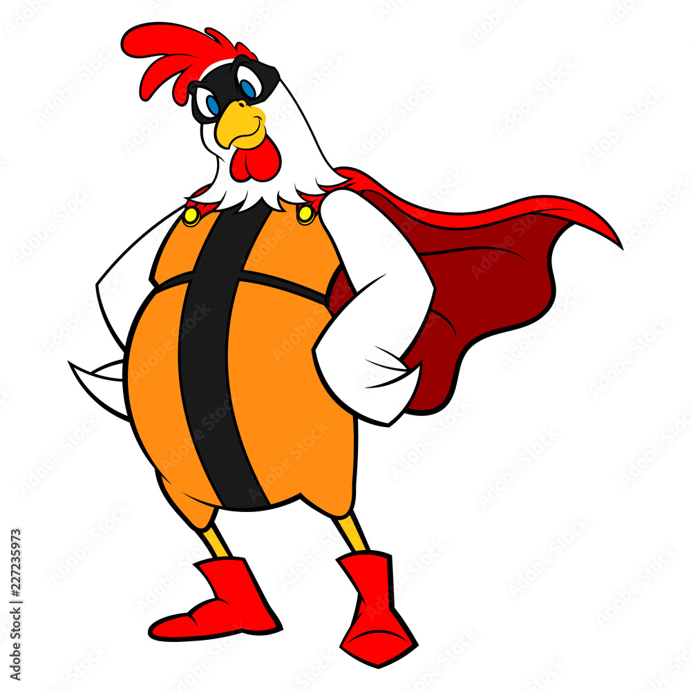 Superhero Rooster with action pose for franchise restaurant mascot ...