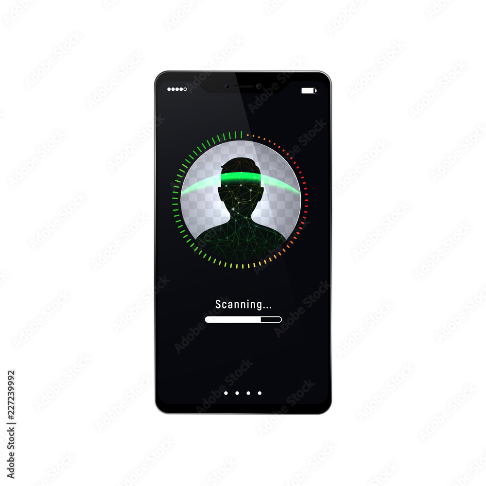 Face recognition process in modern smartphones vector illustration ...