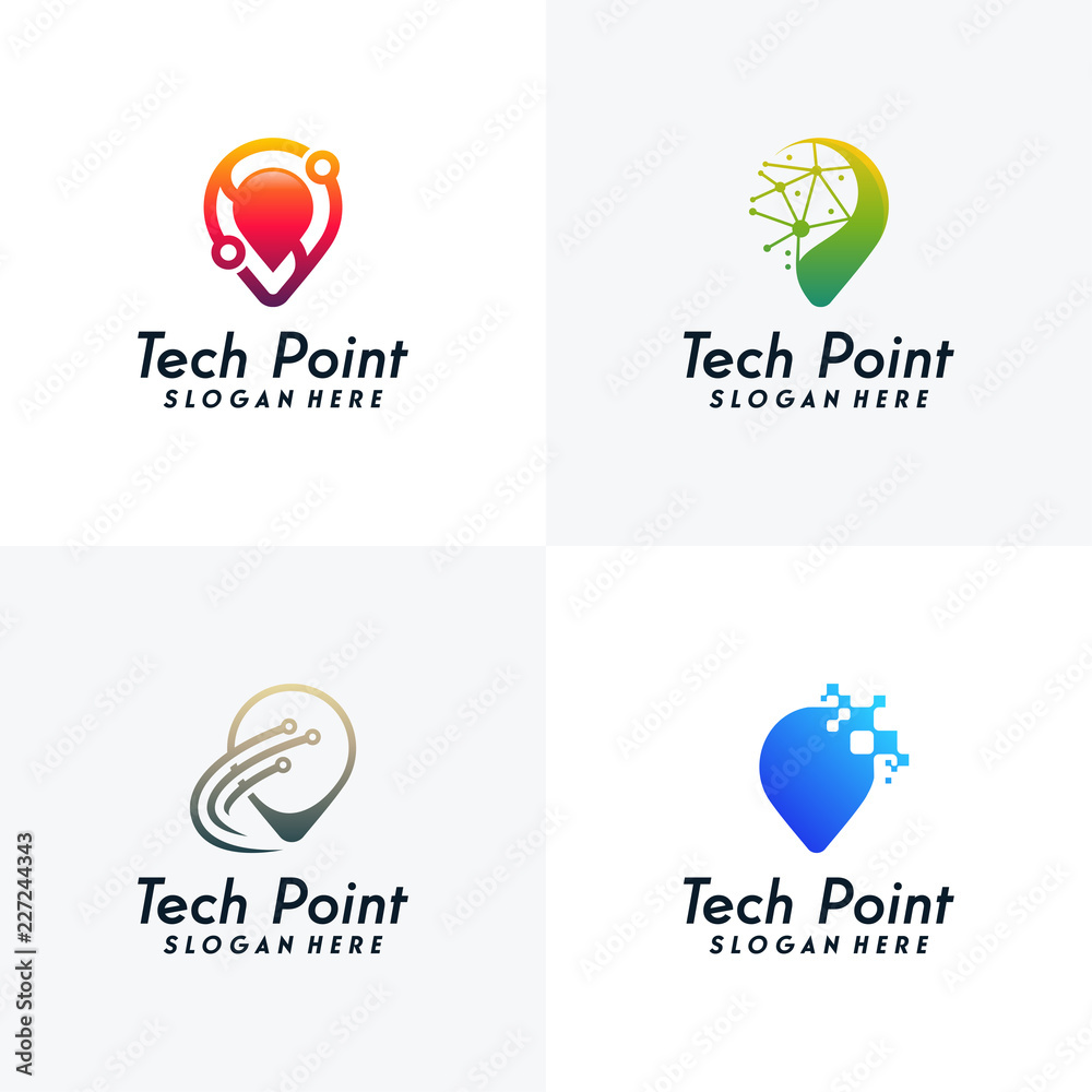 Set of Tech Point logo designs concept vector, Point tech logo, Pixel ...