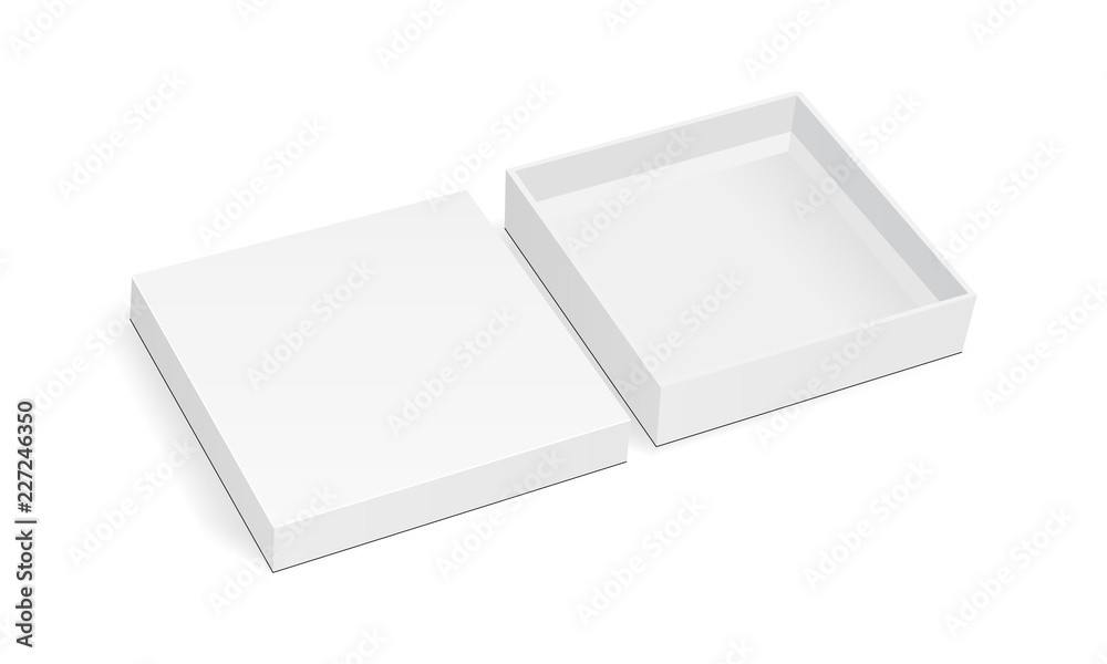 Blank square thin box mockup with lid isolated on white background ...