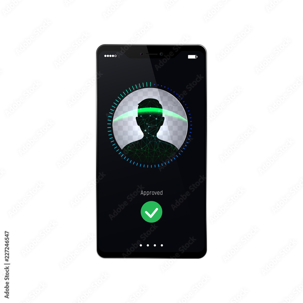 Approved Face recognition in modern smartphone vector illustration ...