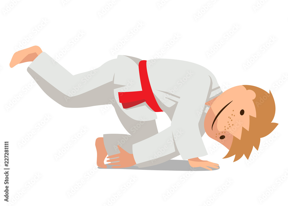 Vector illustration of a child in uniform. Suwari waza Mae ukemi ...