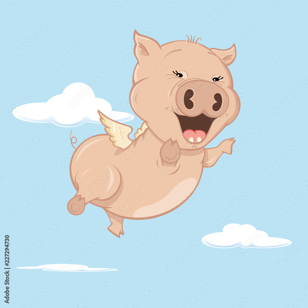 When Pigs Fly - Cute happy flying pig Stock Vector | Adobe Stock
