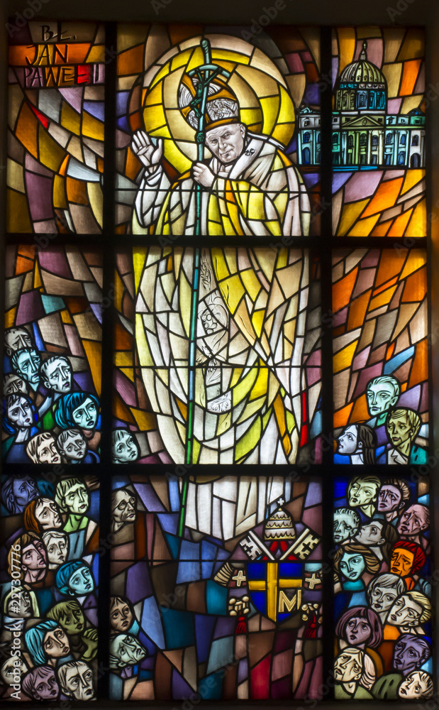 Chełm, Poland, 10 September 2018: Stained glass window with the image ...