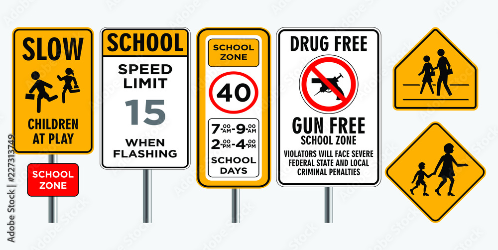 set of cross street school sign.easy to modify Vektor Stok | Adobe Stock