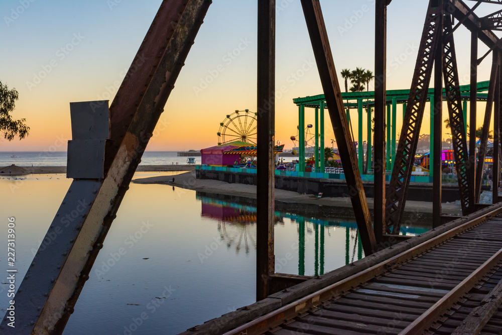 Santa Cruz Beach Boardwalk, California - Railroad Bridge and Boardwalk ...