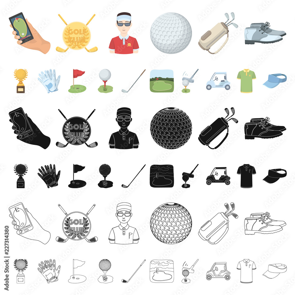 Golf and attributes cartoon icons in set collection for design.Golf ...