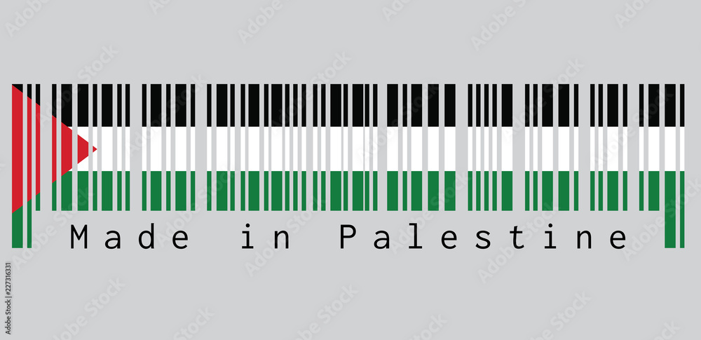 Barcode set the color of Palestine flag, a horizontal tricolor of black ...