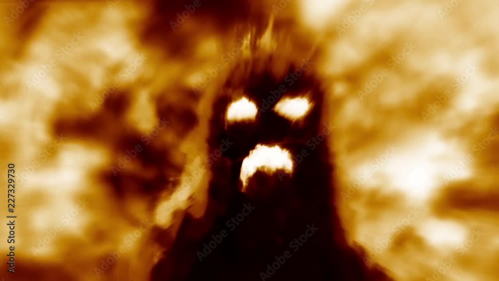 Scary burning monster shadow. Fire ghosts attack. Digital 2D Halloween ...