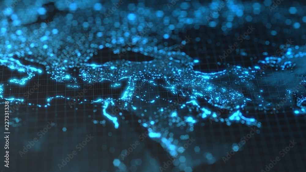 dark earth map with glowing details of city and human population ...