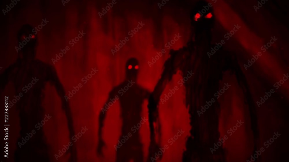 Attack zombies inside tomb. 2D animation horror fantasy genre. Scary ...