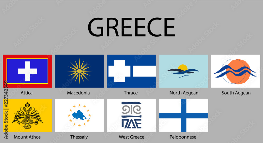 Flags of regions of Greece. Stock Vector | Adobe Stock