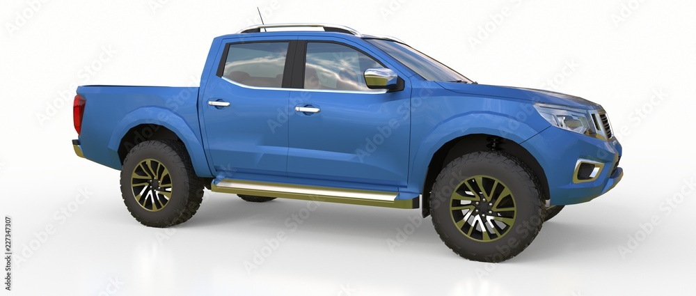 Blue commercial vehicle delivery truck with a double cab. Machine ...