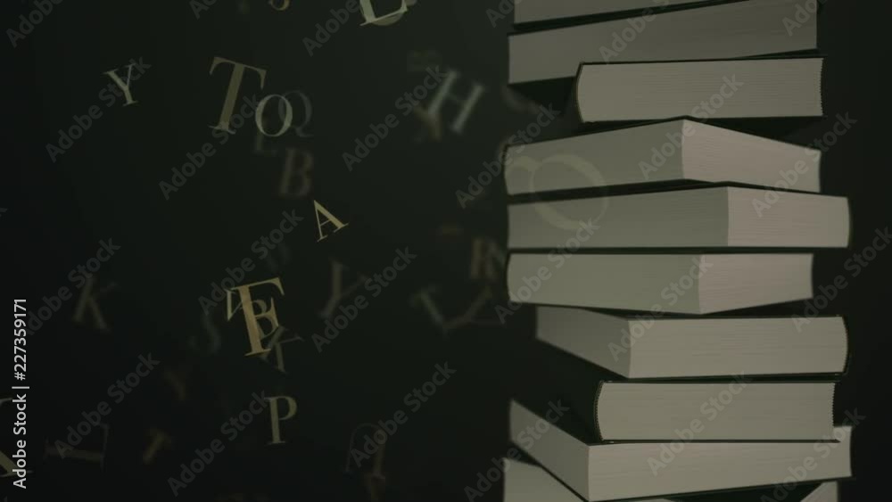 Vidéo Stock Animation rotation of stack of old books in library or home ...