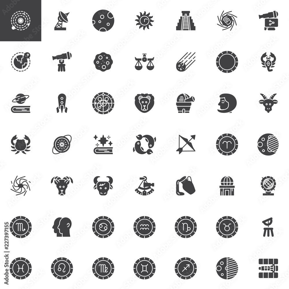 Astronomy and astrology vector icons set modern solid symbol collection ...