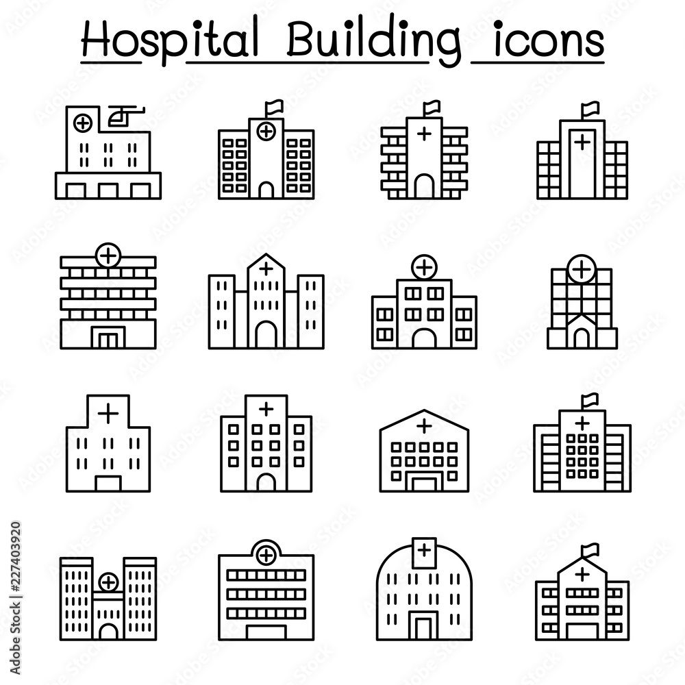 Hospital building icon set in thin line style Stock Vector | Adobe Stock