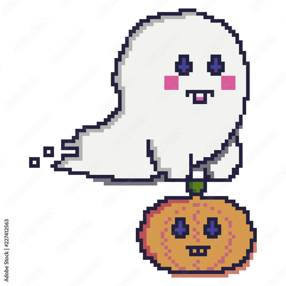 Cute ghost. Pixel art. Icon or component of the game. Vector illustration. Stock Vector | Adobe ...