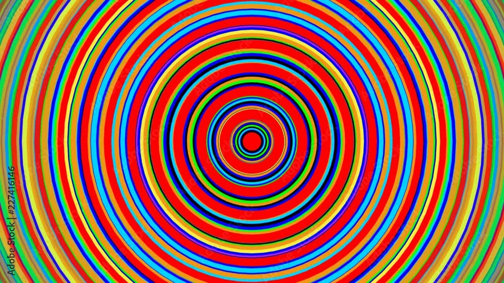 Rainbow color concentric circles growing. Seamless loop smooth 3D ...