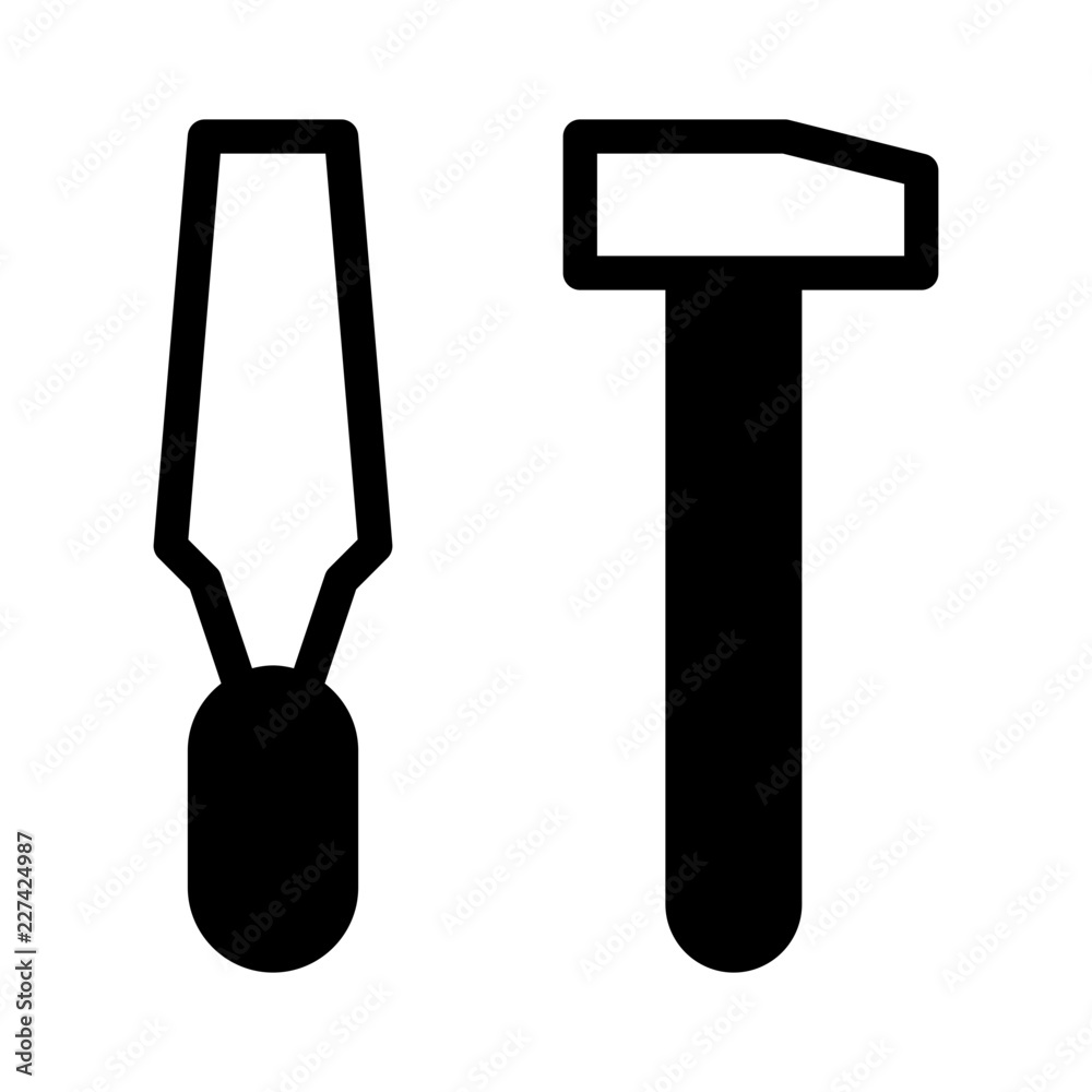 Sculpting Chisel Hammer Tools Work Modelling vector icon Stock Vector ...