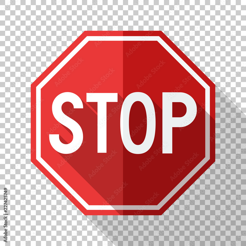 Stop sign in flat style with long shadow on transparent background ...