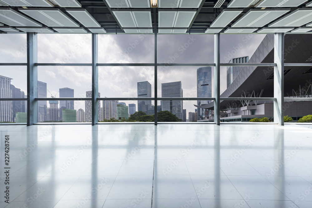 Panoramic skyline and buildings from glass window Stock Photo | Adobe Stock