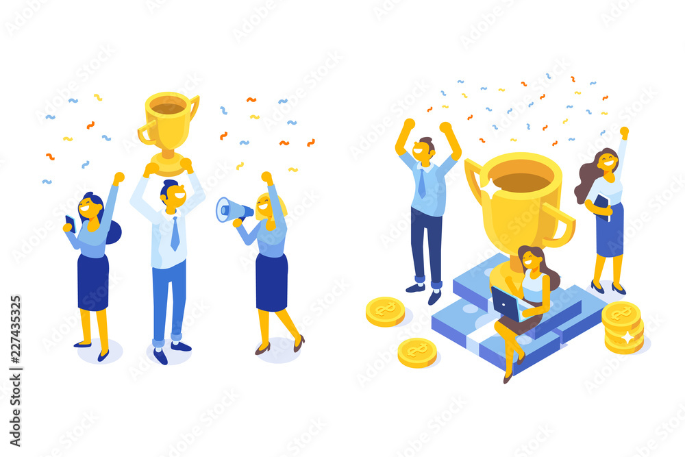 Team Success set vector illustration. Business people celebrating ...