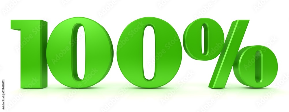 100 % percentage percent sign per cent symbol green 3d render graphic ...