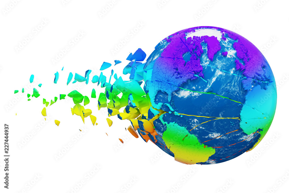 Broken shattered planet earth globe isolated on white background ...