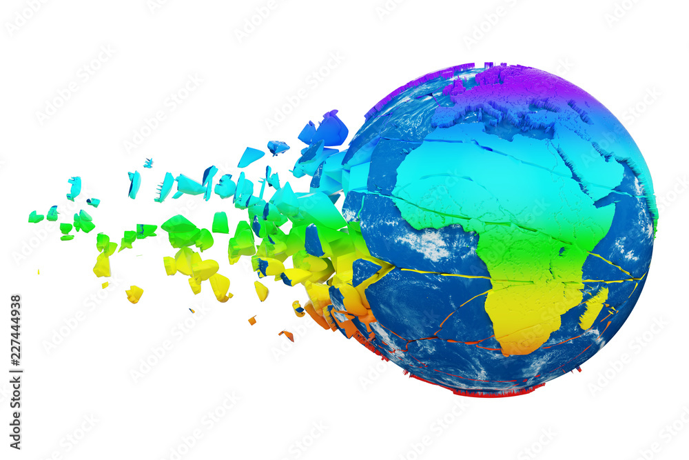 Broken shattered planet earth globe isolated on white background ...