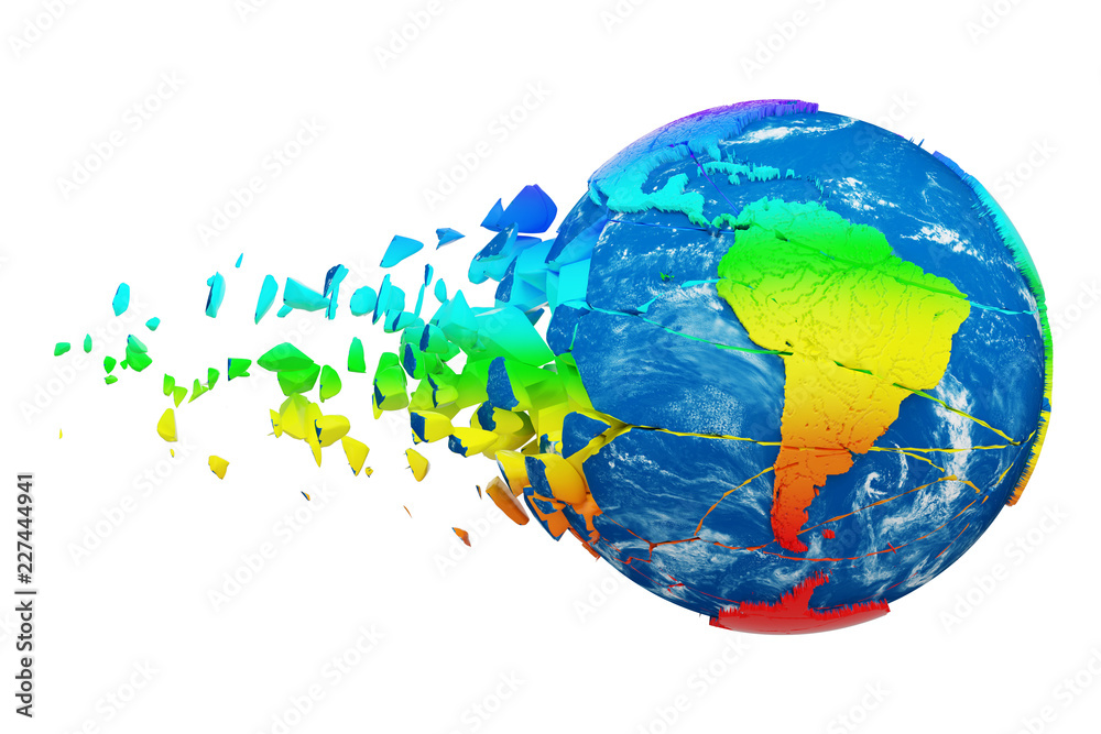 Broken shattered planet earth globe isolated on white background ...