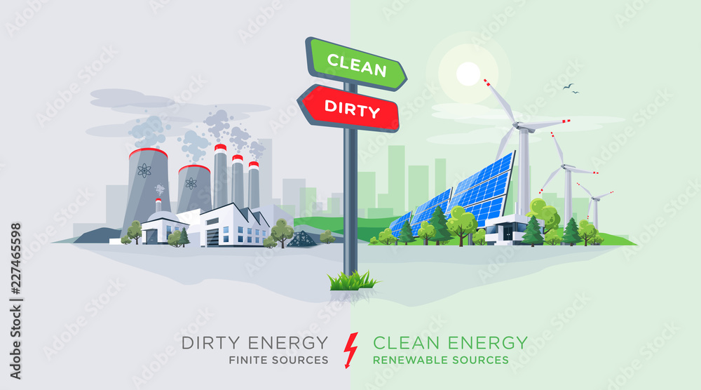 Vector illustration showing directional sign to clean or dirty ...