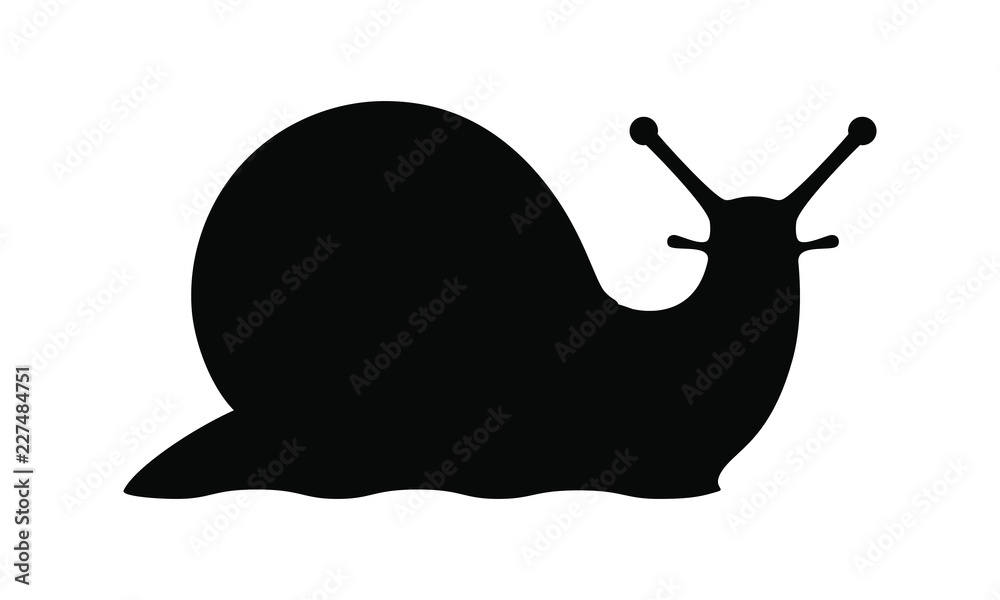 Sign snail. Snail symbol. Isolated black silhouette snail on white ...