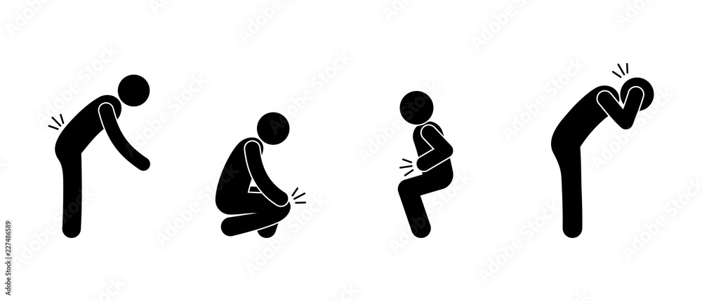 A person feels pain in different parts of his body. Pictogram of people ...