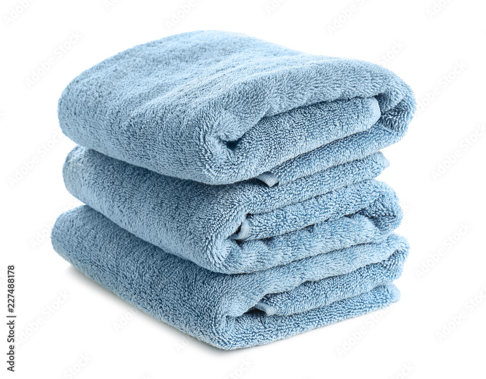 Stack of clean soft towels on white background Stock Photo | Adobe Stock