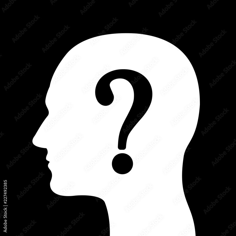 Man with question mark over the silhouette of head - unknown person with hidden and anonymous ...