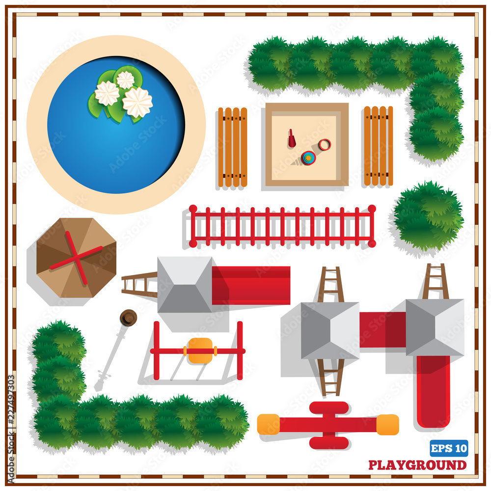 A set of playground elements. View from above. Vector illustration ...
