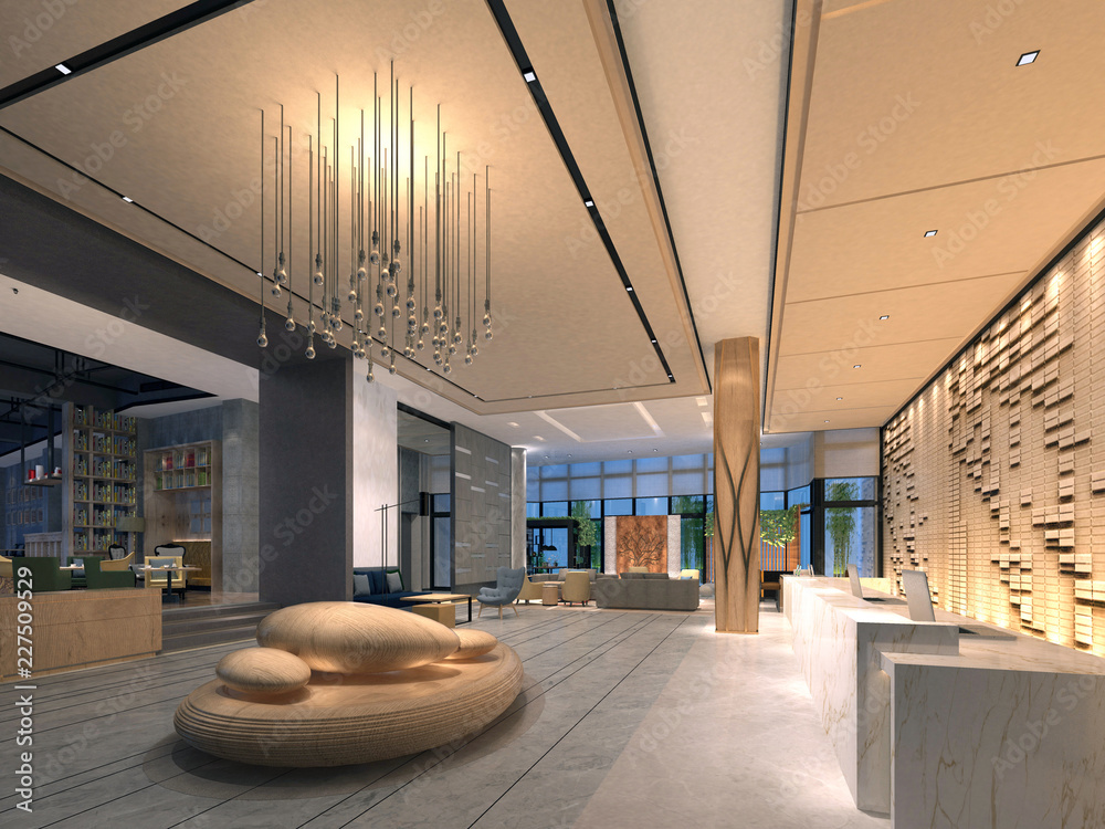 3d render of luxury hotel lobby interior Stock Illustration | Adobe Stock